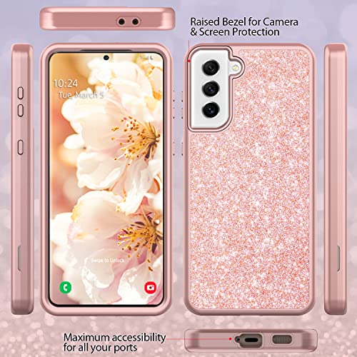 Coolwee Pink Full Protective Case for Galaxy S22 5G Heavy Duty Hybrid 3 in 1 Rugged Shockproof Women Girls for Samsung Galaxy S22 6.1 inch Rose Gold