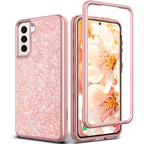 Coolwee Pink Full Protective Case for Galaxy S22 5G Heavy Duty Hybrid 3 in 1 Rugged Shockproof Women Girls for Samsung Galaxy S22 6.1 inch Rose Gold