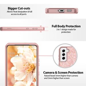 Coolwee Pink Full Protective Case for Galaxy S22 5G Heavy Duty Hybrid 3 in 1 Rugged Shockproof Women Girls for Samsung Galaxy S22 6.1 inch Rose Gold