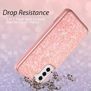 Coolwee Pink Full Protective Case for Galaxy S22 5G Heavy Duty Hybrid 3 in 1 Rugged Shockproof Women Girls for Samsung Galaxy S22 6.1 inch Rose Gold