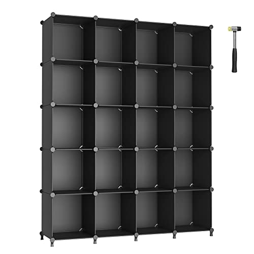 AWTATOS Cube Storage Organizer 20 Cube Modular Storage Bookshelf DIY Plastic Closet Storage Shelf, Stackable Storage Shelving Rack, Ideal Storage Solution for Home, Office, Bedroom, Black ULPZ023