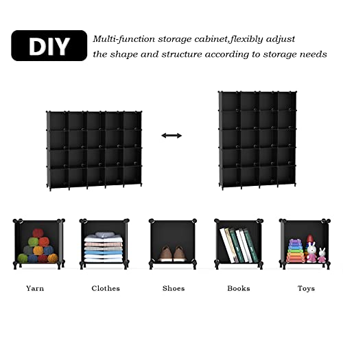 AWTATOS Cube Storage Organizer 20 Cube Modular Storage Bookshelf DIY Plastic Closet Storage Shelf, Stackable Storage Shelving Rack, Ideal Storage Solution for Home, Office, Bedroom, Black ULPZ023