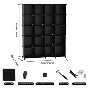 AWTATOS Cube Storage Organizer 20 Cube Modular Storage Bookshelf DIY Plastic Closet Storage Shelf, Stackable Storage Shelving Rack, Ideal Storage Solution for Home, Office, Bedroom, Black ULPZ023