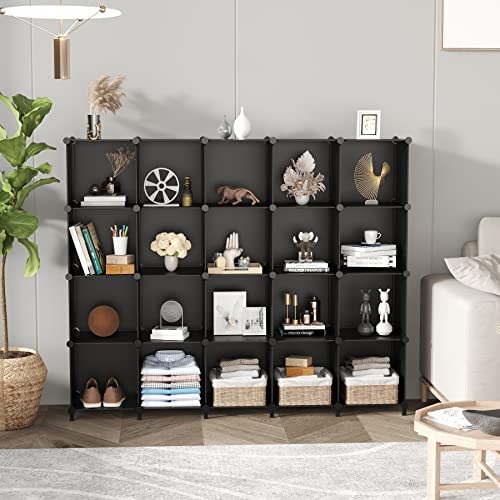 AWTATOS Cube Storage Organizer 20 Cube Modular Storage Bookshelf DIY Plastic Closet Storage Shelf, Stackable Storage Shelving Rack, Ideal Storage Solution for Home, Office, Bedroom, Black ULPZ023