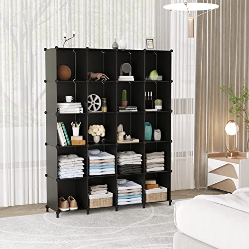 AWTATOS Cube Storage Organizer 20 Cube Modular Storage Bookshelf DIY Plastic Closet Storage Shelf, Stackable Storage Shelving Rack, Ideal Storage Solution for Home, Office, Bedroom, Black ULPZ023