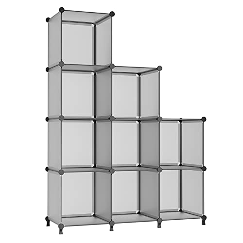 AWTATOS Cube Storage Organizer Modular Storage Cubes Bookshelf Stackable Closet Storage Shelves DIY Plastic 9 Cube Organizer Shelving, Ideal Storage Solution for Bedroom, Home Office, Grey