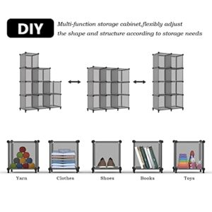 AWTATOS Cube Storage Organizer Modular Storage Cubes Bookshelf Stackable Closet Storage Shelves DIY Plastic 9 Cube Organizer Shelving, Ideal Storage Solution for Bedroom, Home Office, Grey