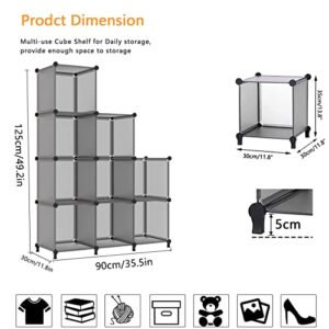 AWTATOS Cube Storage Organizer Modular Storage Cubes Bookshelf Stackable Closet Storage Shelves DIY Plastic 9 Cube Organizer Shelving, Ideal Storage Solution for Bedroom, Home Office, Grey