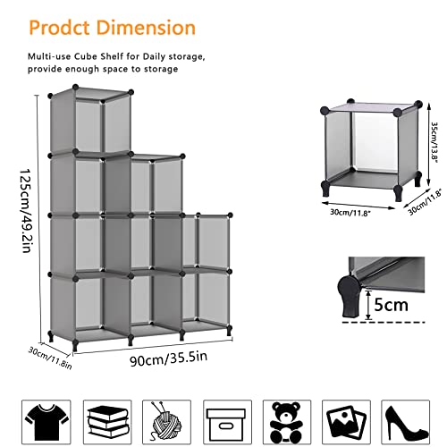 AWTATOS Cube Storage Organizer Modular Storage Cubes Bookshelf Stackable Closet Storage Shelves DIY Plastic 9 Cube Organizer Shelving, Ideal Storage Solution for Bedroom, Home Office, Grey