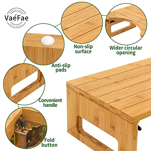 VaeFae Bamboo Toilet Stool, Foldable Potty Stool for Bathroom, Wooden Poop Stool for Adults, Portable and Non-Slip