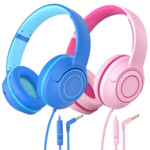 kids headphones wired with microphone, 85/94db volume limit, foldable adjustable headphone for girls boys children, tangle-free 3.5mm jack wired for study, school, kids headset for ipad /tablet/mp3/4