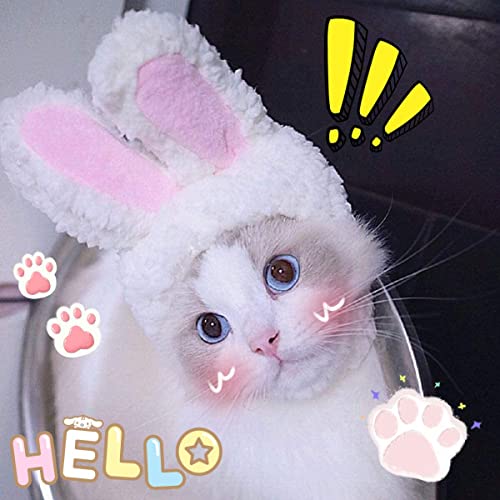 Cat Cute Costume Pet Plush Bunny Ears, Puppy Rabbit Headband Ear Hats, Snug Bunny Warm Hat with Ears for Cats Puppies and Small Dogs, Easter/Halloween/Party Cosplay (Pink, Bunny Ears)