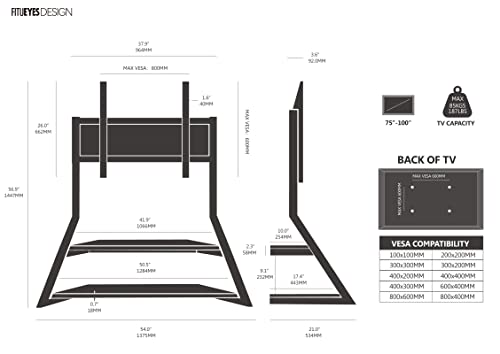 FITUEYES Design Corner Floor TV Stand for 75-100 Inch TV LCD LED Flat Curved TVs Heavy Duty TV Mount with Large Storage Wood Shelf Modern Entertainment Center, Up to 187 lbs, Eiffel Series