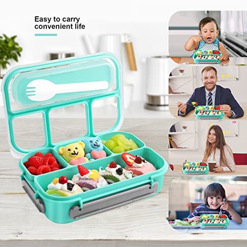 Amathley Lunch Box Kids,Bento Box Adult Lunch Box,Lunch Containers for Adults/Kids/Toddler,1300ML-4 Compartment Bento Lunch Box,Microwave & Dishwasher & Freezer Safe,BPA Free (Green)