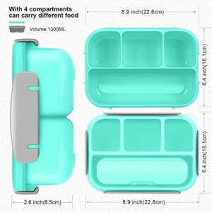 Amathley Lunch Box Kids,Bento Box Adult Lunch Box,Lunch Containers for Adults/Kids/Toddler,1300ML-4 Compartment Bento Lunch Box,Microwave & Dishwasher & Freezer Safe,BPA Free (Green)