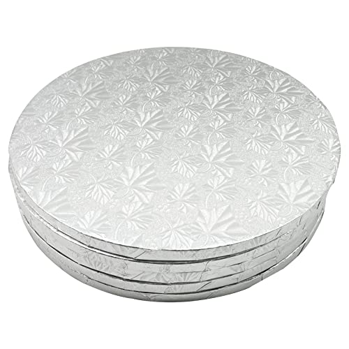 12 Inch Cake Drum, Silver Round Boards Cardboard for Wedding Birthday Party (1/2 Inch Thick, 5 Pack) - Fully Wrapped Edges - PACKIN WAY