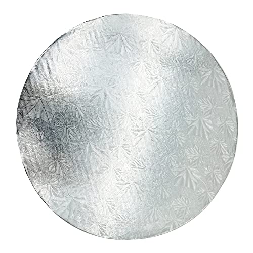 12 Inch Cake Drum, Silver Round Boards Cardboard for Wedding Birthday Party (1/2 Inch Thick, 5 Pack) - Fully Wrapped Edges - PACKIN WAY