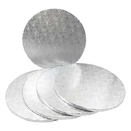 12 Inch Cake Drum, Silver Round Boards Cardboard for Wedding Birthday Party (1/2 Inch Thick, 5 Pack) - Fully Wrapped Edges - PACKIN WAY