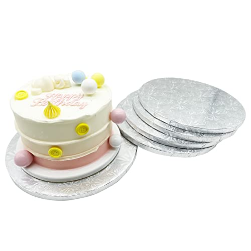 12 Inch Cake Drum, Silver Round Boards Cardboard for Wedding Birthday Party (1/2 Inch Thick, 5 Pack) - Fully Wrapped Edges - PACKIN WAY