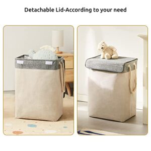 YOUDENOVA Collapsible Laundry Basket with Lid, 80L Clothes-Hamper for Bedroom with Handles, Freestanding Hamper with Lid, Foldable Laundry Hamper for Baby, Towels Blankets Toys Organizer. Grey