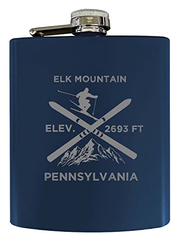 Elk Mountain Pennsylvania Ski Snowboard Winter Adventures Stainless Steel 7 oz Flask Navy