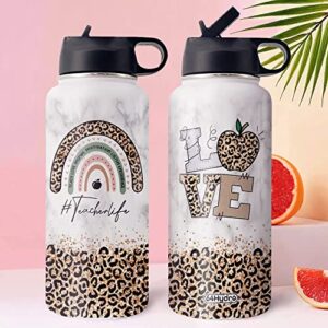 64hydro 32oz teacher life teacher gifts stainless steel bottle with straw lid, double wall vacuum thermos insulated travel coffee bottle - aerz1712014z