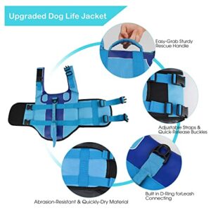 DEENKK Shark Dog Life Jacket Coat Pet Floatation Vests Adjustable Lifesaver Safety Swimsuit Preserver with Rescue Handle for Small Medium Large Dogs Swimming Boating, Blue, XL