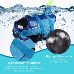 DEENKK Shark Dog Life Jacket Coat Pet Floatation Vests Adjustable Lifesaver Safety Swimsuit Preserver with Rescue Handle for Small Medium Large Dogs Swimming Boating, Blue, XL