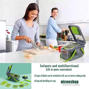 niceeshop Upgraded version multifunctional vegetable cutter mandolin slicer and peeler 20 in 1 vegetable cutter potato onion dicing machine with transparent container.