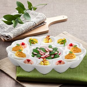 Hedume 2 Pack Deviled Egg Platter Tray, Ceramic 12-Cup Egg Dish, Egg Holder Container for Kitchen Refrigerator Countertop Display