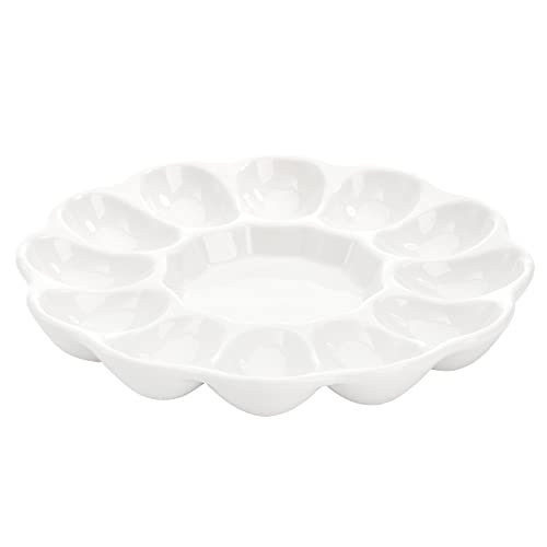 Hedume 2 Pack Deviled Egg Platter Tray, Ceramic 12-Cup Egg Dish, Egg Holder Container for Kitchen Refrigerator Countertop Display