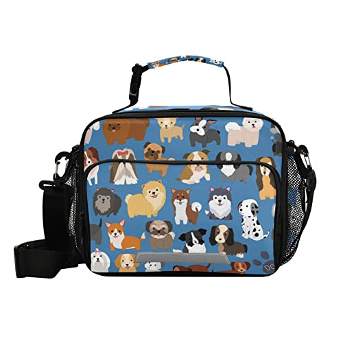 VIGTRO Cute Cartoon Dog Lunch Bag, Leak-proof Durable Lunch Box with External Mesh Bottle Holder, Watercolor Puppy Reusable Insulated Lunchbox Tote/Cooler Bag for Kids Age Over 3 Years Old