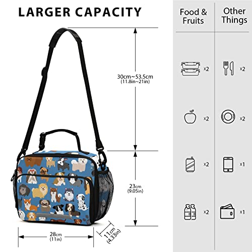 VIGTRO Cute Cartoon Dog Lunch Bag, Leak-proof Durable Lunch Box with External Mesh Bottle Holder, Watercolor Puppy Reusable Insulated Lunchbox Tote/Cooler Bag for Kids Age Over 3 Years Old