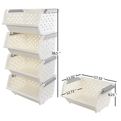 Sosody 4 Tier Plastic Basket Shelf, Large Stackable Pantry Bins