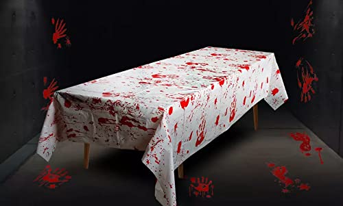 Grabo 4Pcs Halloween Decorations - Bloody Zombie Table Cover, Scary Tablecloth |102 ×51in| for Halloween Party Supplies Decoration, Horror Halloween Birthday Party