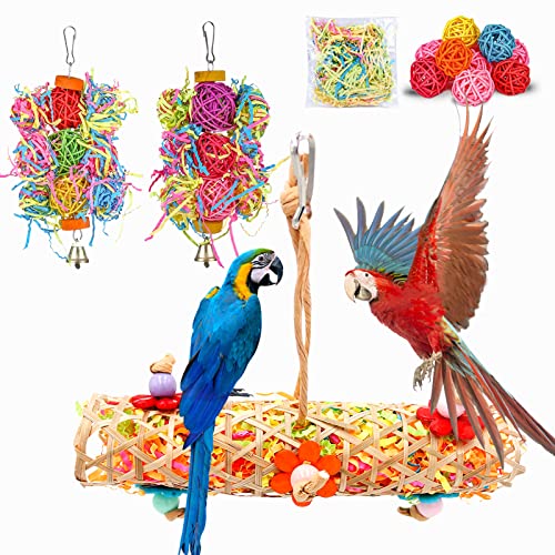 Bird Toys Bird Shredding Foraging Toys Parakeet Toy Chewing Hanging Toy Bird Shredded Paper Bird Cage Accessories Bird Rope Perch for Conure Cockatiel Budgies Lovebird Parrotlet