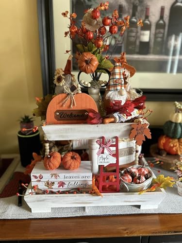 2 Tiered Tray, 2 Tier Wood Tiered Tray, 2 Tiered Tray Farmhouse,White Tiered Tray for Rustic Home Sweet Home Kitchen Decor for Valentine's Day Halloween Christmas Easter