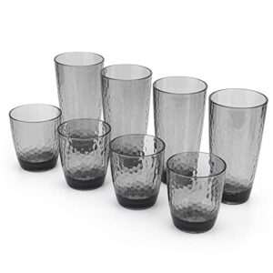 koxin-karlu hammered 15-ounce and 26-ounce plastic tumbler acrylic glasses, set of 8 smoky grey