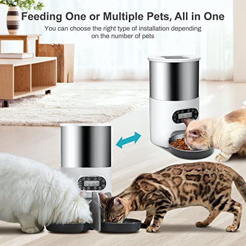 Automatic Cat Feeder for Two Cats, NautyPaws Dry Food Dispenser with Splitter and Two Stainless Bowls, 10s Meal Call and Timer Setting, Dual Power Supply Pet Feeder for Cats & Dogs