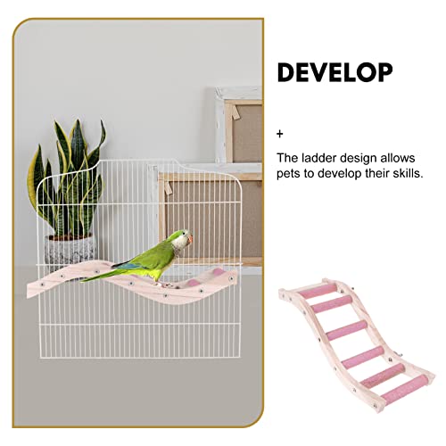 Parrot Ladder Toy Bird Wooden Ladder Bridge Parrot Exercise Climbing Ladder Cage Branch Toys for Small Conures Macaws Parakeets Parrots Love Birds Finches Pink