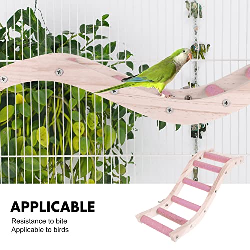 Parrot Ladder Toy Bird Wooden Ladder Bridge Parrot Exercise Climbing Ladder Cage Branch Toys for Small Conures Macaws Parakeets Parrots Love Birds Finches Pink