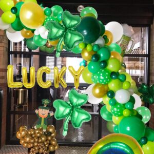 St.Patricks Day Party Decorations Garland, Ireland Party Decorations Lucky Rainbow Shamrocks Mylar Balloons 18" 10" 5" Latex Balloons Green Gold White for Birthday Baby Shower Bachelorette Supplies