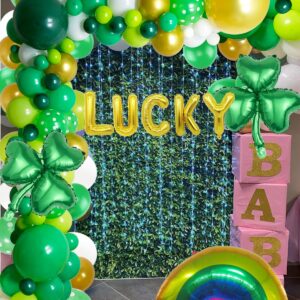 St.Patricks Day Party Decorations Garland, Ireland Party Decorations Lucky Rainbow Shamrocks Mylar Balloons 18" 10" 5" Latex Balloons Green Gold White for Birthday Baby Shower Bachelorette Supplies