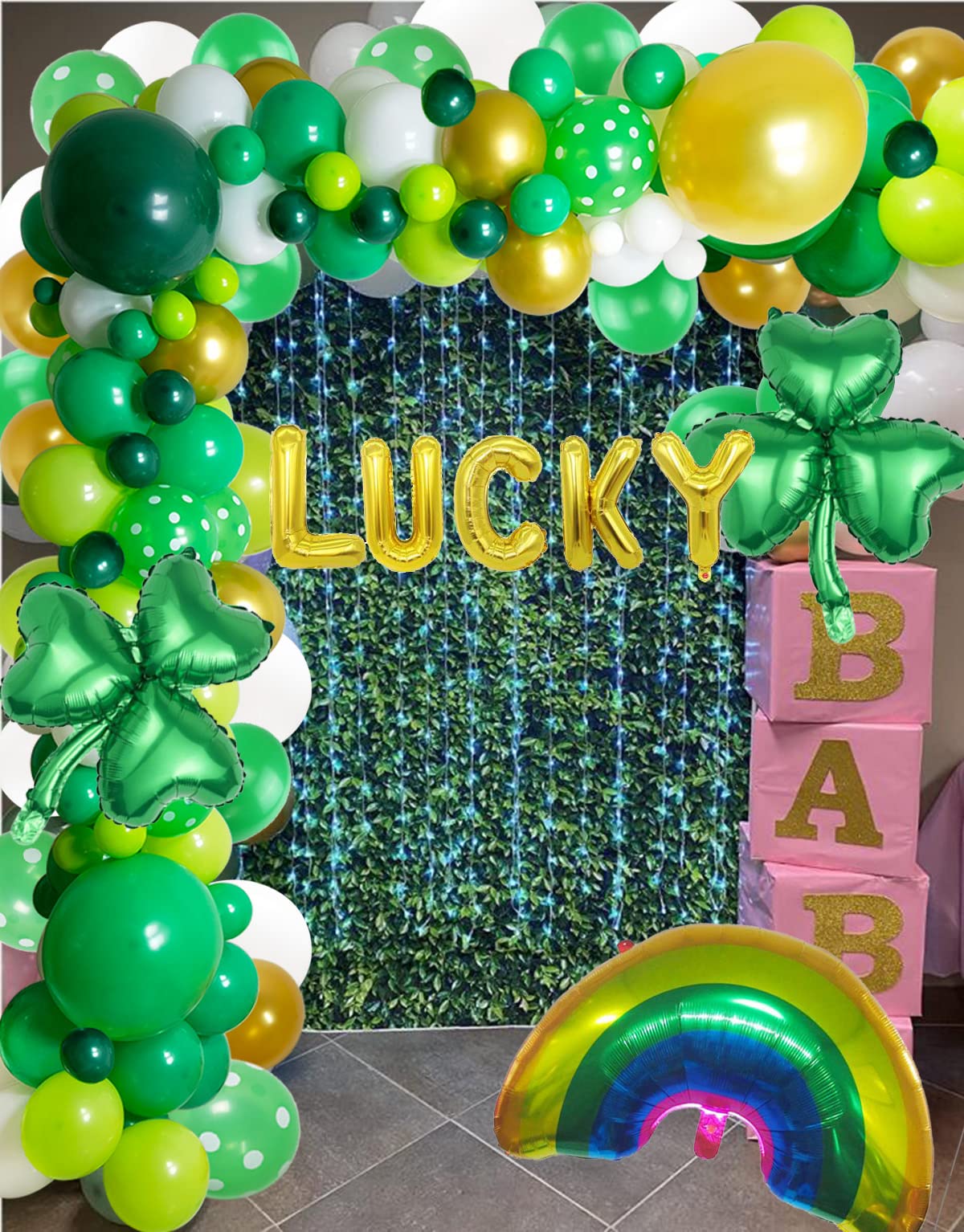 St.Patricks Day Party Decorations Garland, Ireland Party Decorations Lucky Rainbow Shamrocks Mylar Balloons 18" 10" 5" Latex Balloons Green Gold White for Birthday Baby Shower Bachelorette Supplies