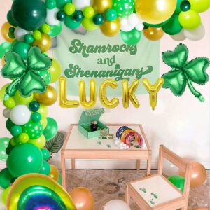 St.Patricks Day Party Decorations Garland, Ireland Party Decorations Lucky Rainbow Shamrocks Mylar Balloons 18" 10" 5" Latex Balloons Green Gold White for Birthday Baby Shower Bachelorette Supplies