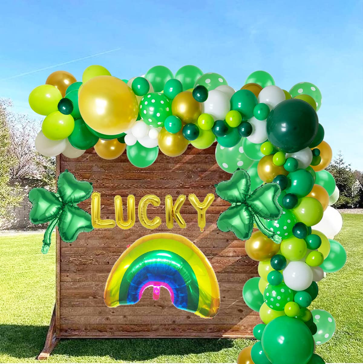 St.Patricks Day Party Decorations Garland, Ireland Party Decorations Lucky Rainbow Shamrocks Mylar Balloons 18" 10" 5" Latex Balloons Green Gold White for Birthday Baby Shower Bachelorette Supplies