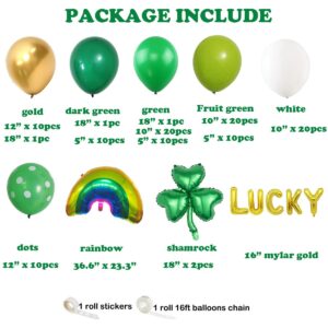 St.Patricks Day Party Decorations Garland, Ireland Party Decorations Lucky Rainbow Shamrocks Mylar Balloons 18" 10" 5" Latex Balloons Green Gold White for Birthday Baby Shower Bachelorette Supplies