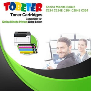 ToBeter Compatible TN321 Toner Replacement for Konica TN-321 TN321K TN321C TN321M TN321Y Toner Cartridge for Minolta Bizhub C224 C224E C284 C284E C364 C364E Printers (BK/C/M/Y, High Yield, 4 Pack)