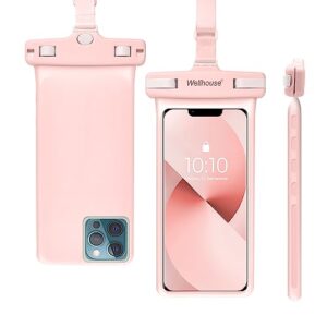 waterproof phone pouch with lanyard cellphone ip8x diving 3d seamless dry bag case outdoor beach underwater hd tpu waterproof dustproof touch phone case for iphone 14 pro 13 pro pink