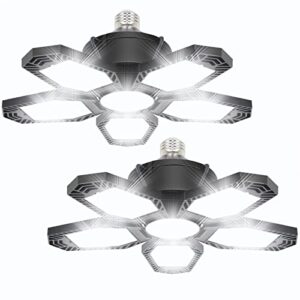 jamiewin 2 pack led garage ceiling lights, 120w 12000lm deformable garage light fixture 6500k e26/e27 led shop light for garage workshop basement attic barn